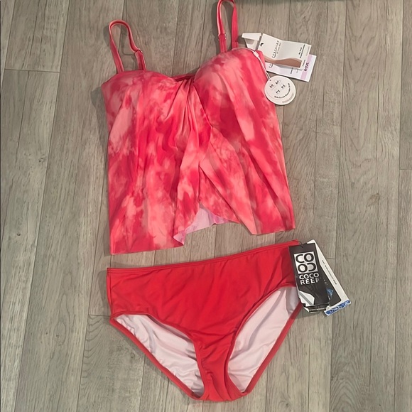 Coco Reef | Swim | Coco Reef Red And Pink Swimsuit Tankini Set Sz 8 32c ...